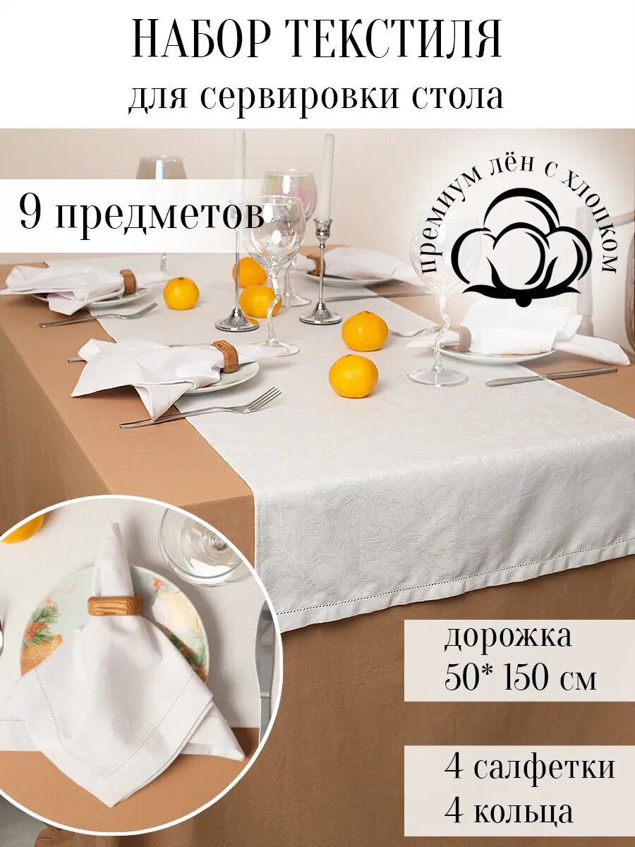 Подарочный набор дорожка на стол с салфетками лен хлопок