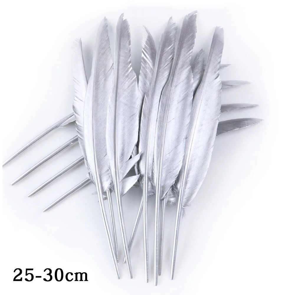 Золотые перья страуса 10 шт. p2 silver 25-30cm