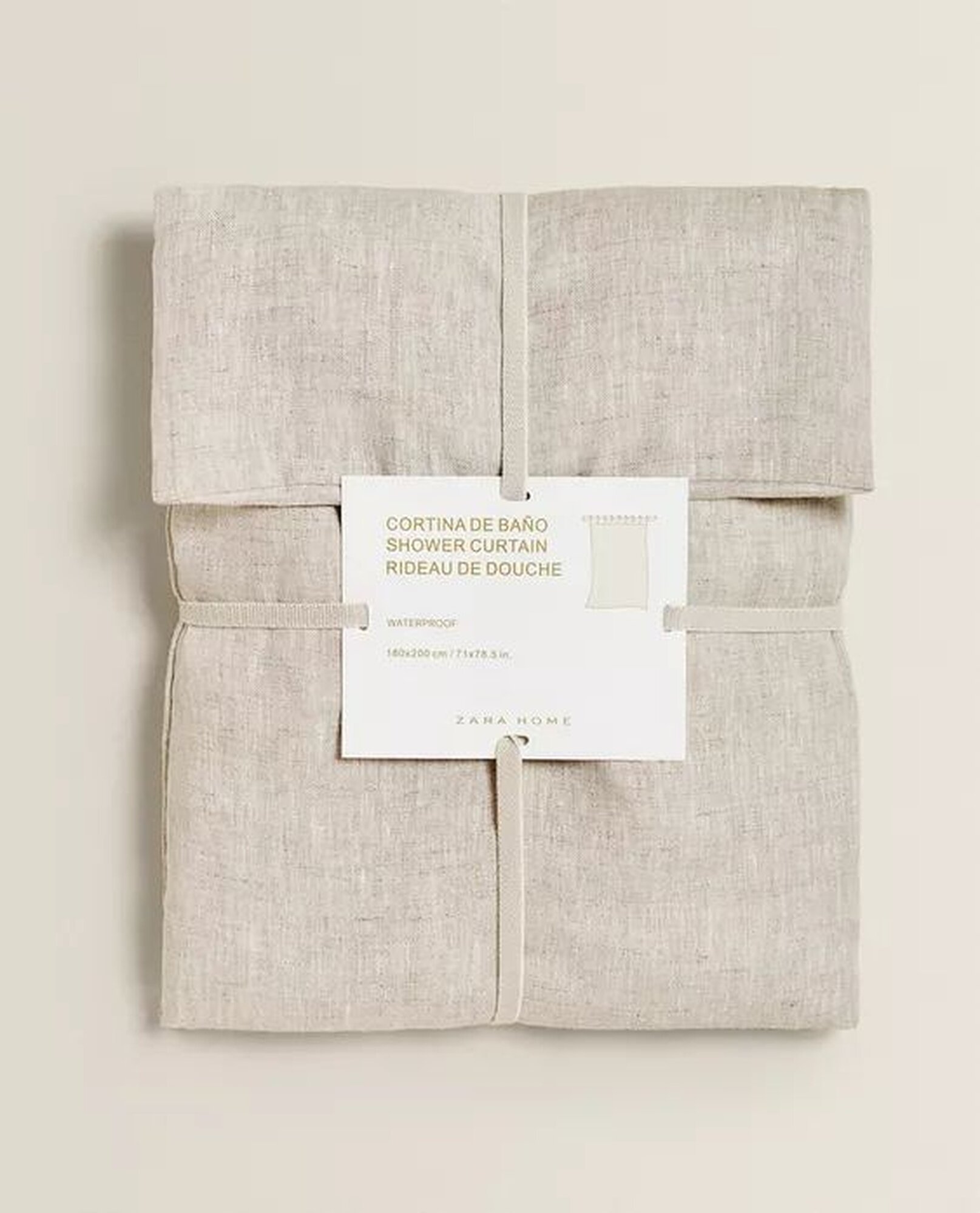 Шторка для ванной и душа ZARA HOME 2247/016/052 - льняная, с металлическими люверсами, 180 х 200 см, цвет светло-бежевый