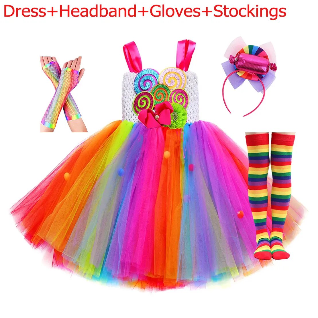 Радужное платье-пачка, милое платье-пачка для девочек с леденцом, платье для косплея, фестиваль Пурима, праздничный костюм, яркий дизайн, платье-пачка для девочек