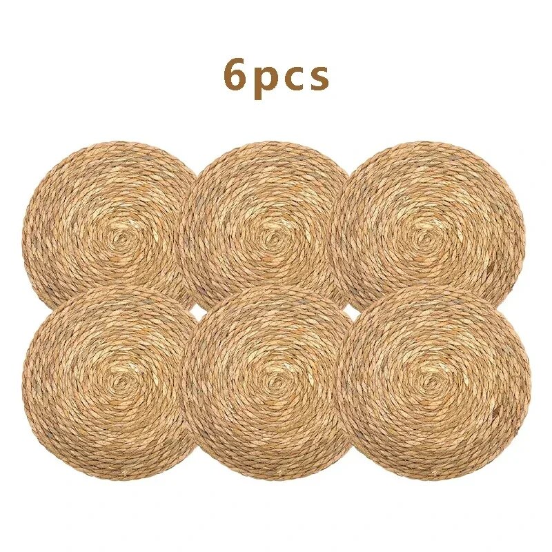 6 шт. коврики для горшков, салфетки из ротанга ручной работы, круглые теплоизоляционные коврики, натуральные тканые коврики для стола для столовой, дома, свадебные украшения