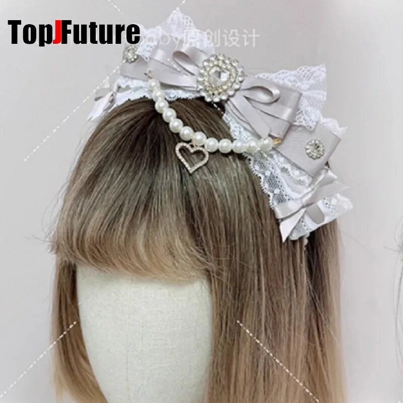 Готическая повязка на голову с бантом, полиэстер pink