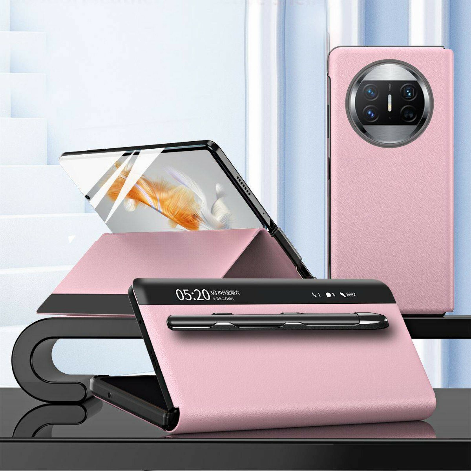 Чехол MyPads для Huawei Mate X3 с умным окном, кожаный флип-кейс и отделением для стилуса