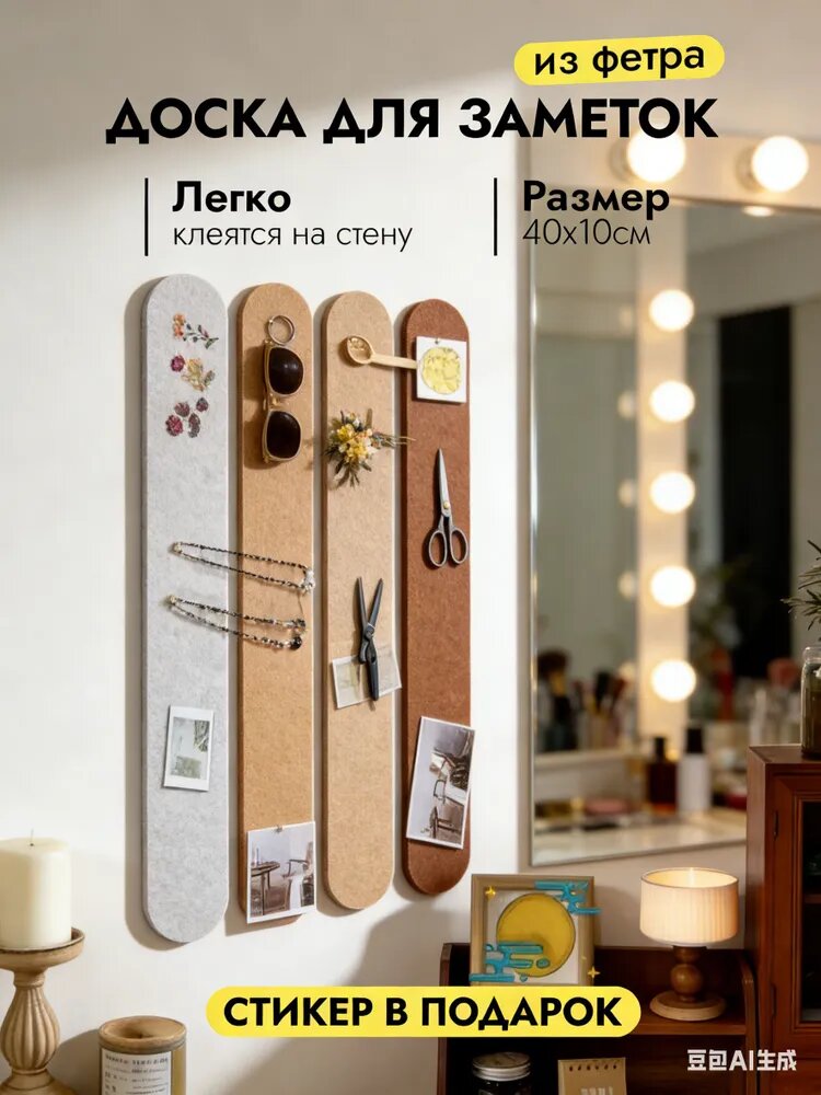 Детская доска для рисунков и грамот на стену 40х10 см 4 шт мягкая фетровая панель органайзер в детскую комнату самоклеящаяся войлок