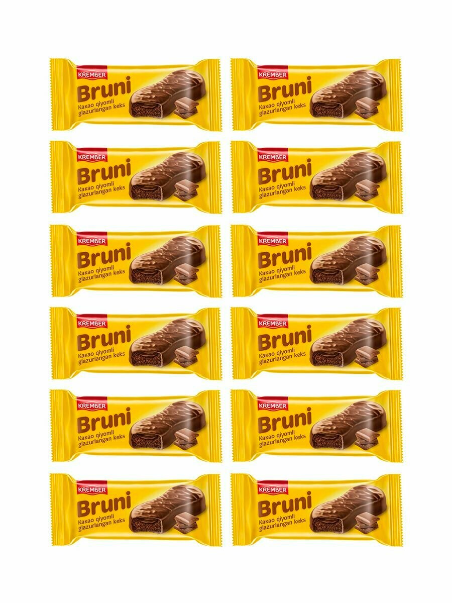 Krember Кекс Bruni глазированный c начинкой со вкусом шоколада, 40 г, 12 штук.