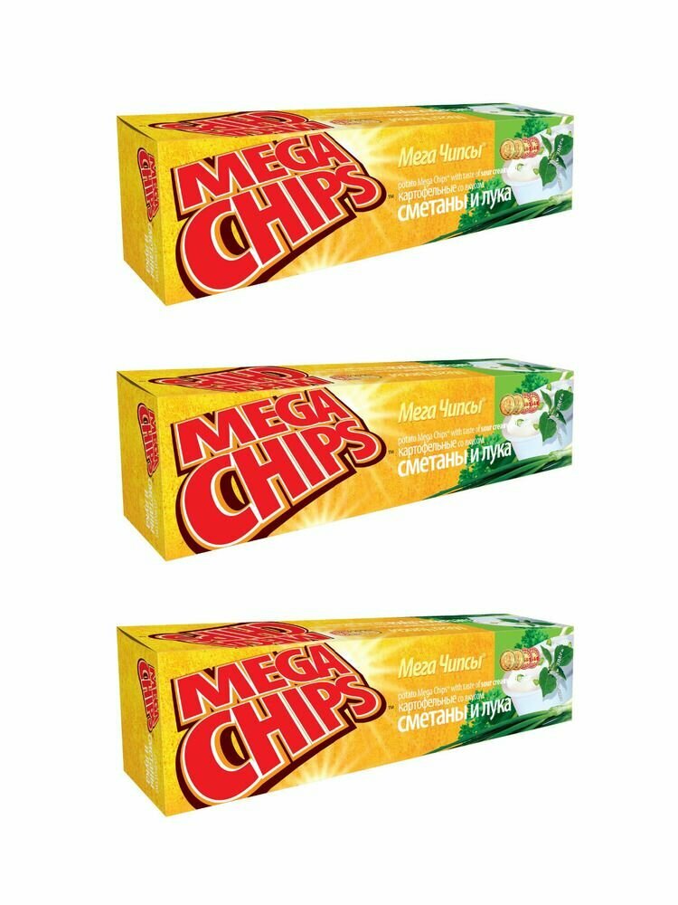 Mega Chips Чипсы-пластины картофельные со сметаной и луком, 100 г, 3 шт