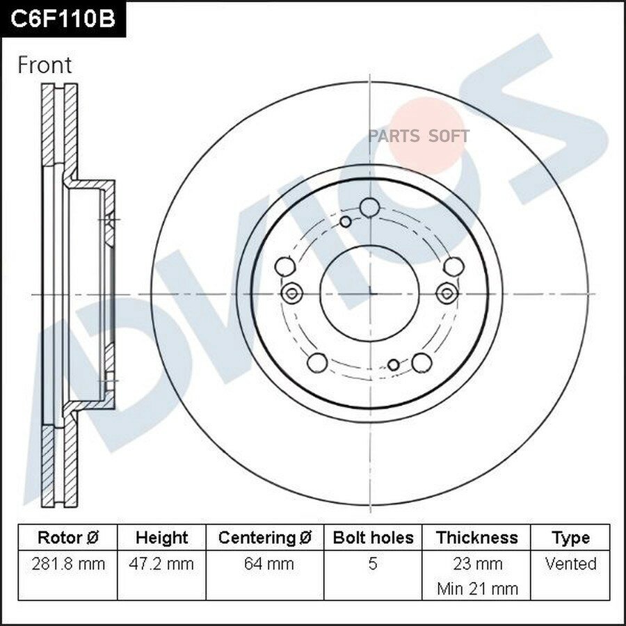 Диск тормозной пер. ADVICS от официального дистрибьютора, ADVICS, артикул C6F110B
