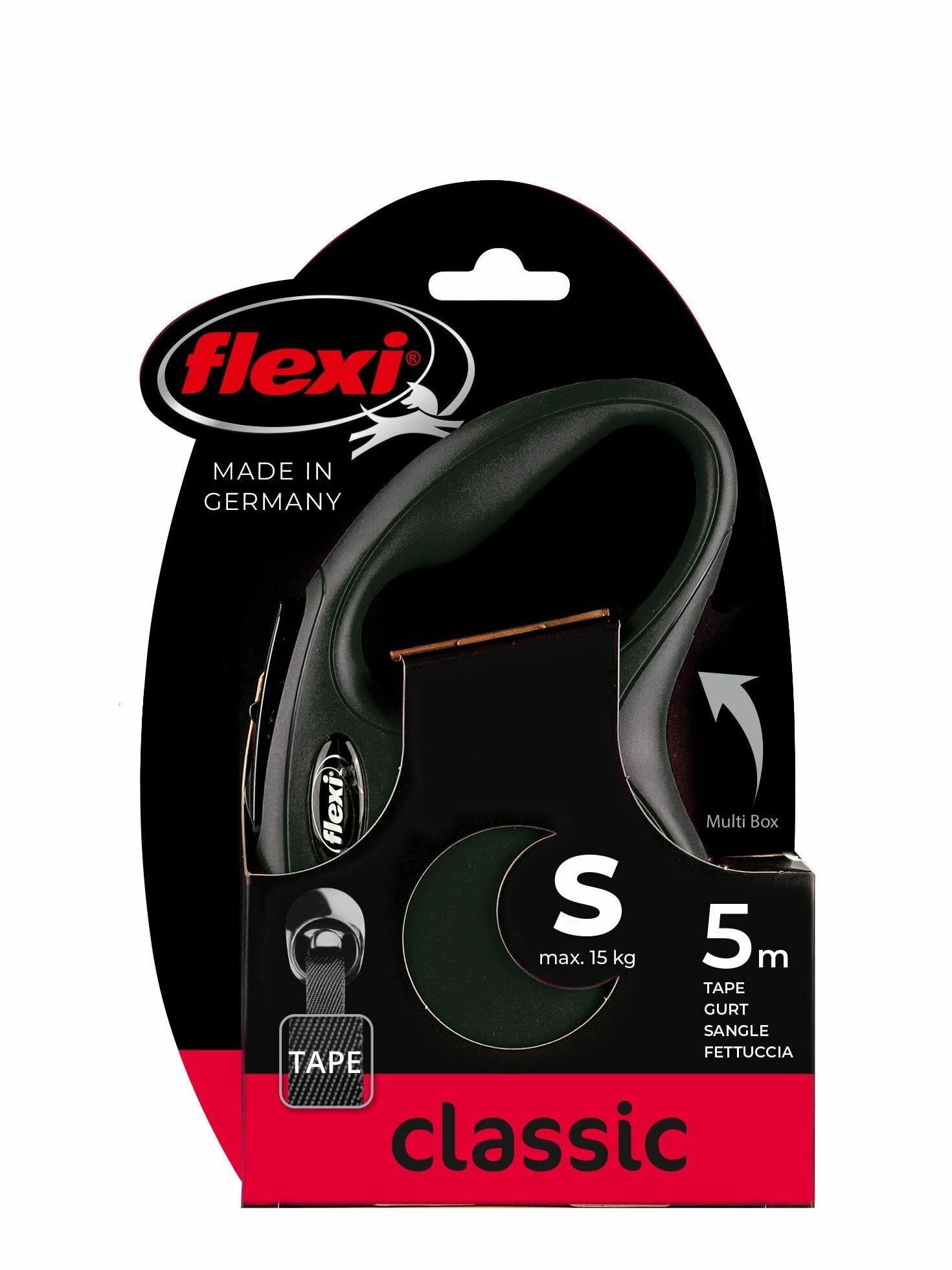 Поводок рулетка для собак Flexi Classic S ленточный черный 5 м, до 15 кг
