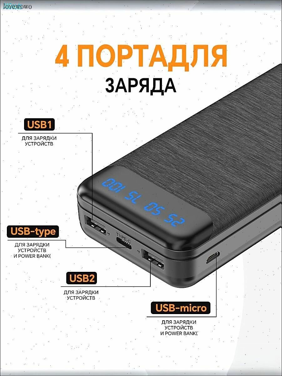 Внешний аккумулятор, 30000 мАч, 18 Вт, черный
