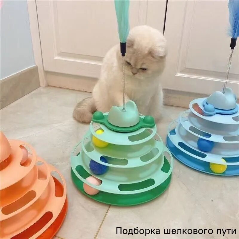 Кошачья игра-пирамидка /Игрушечная башня для животных/Мятно-зеленый