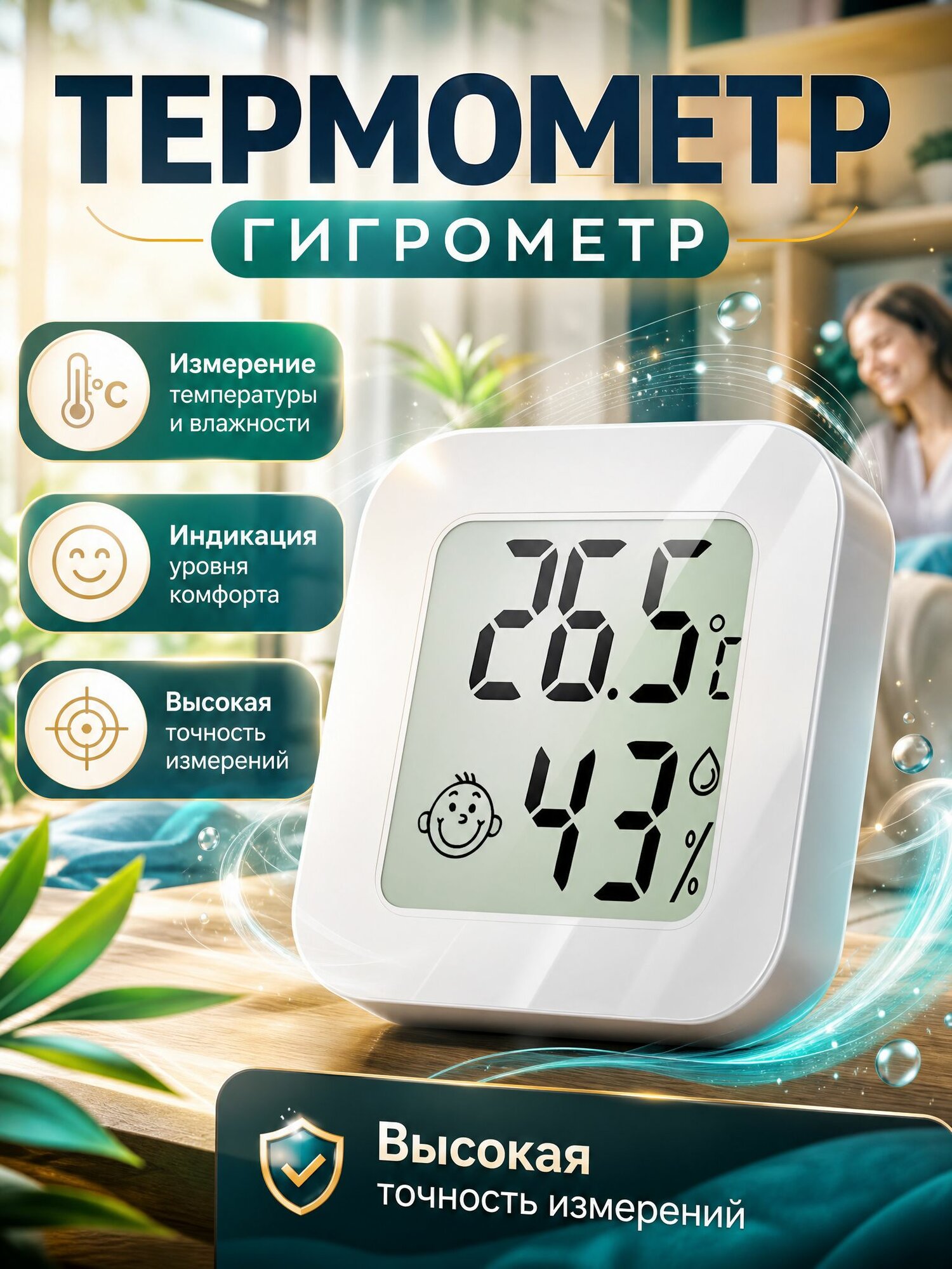 VOIT Термометр комнатный, гигрометр комнатный электронный, метеостанция домашняя, датчик температуры и влажности