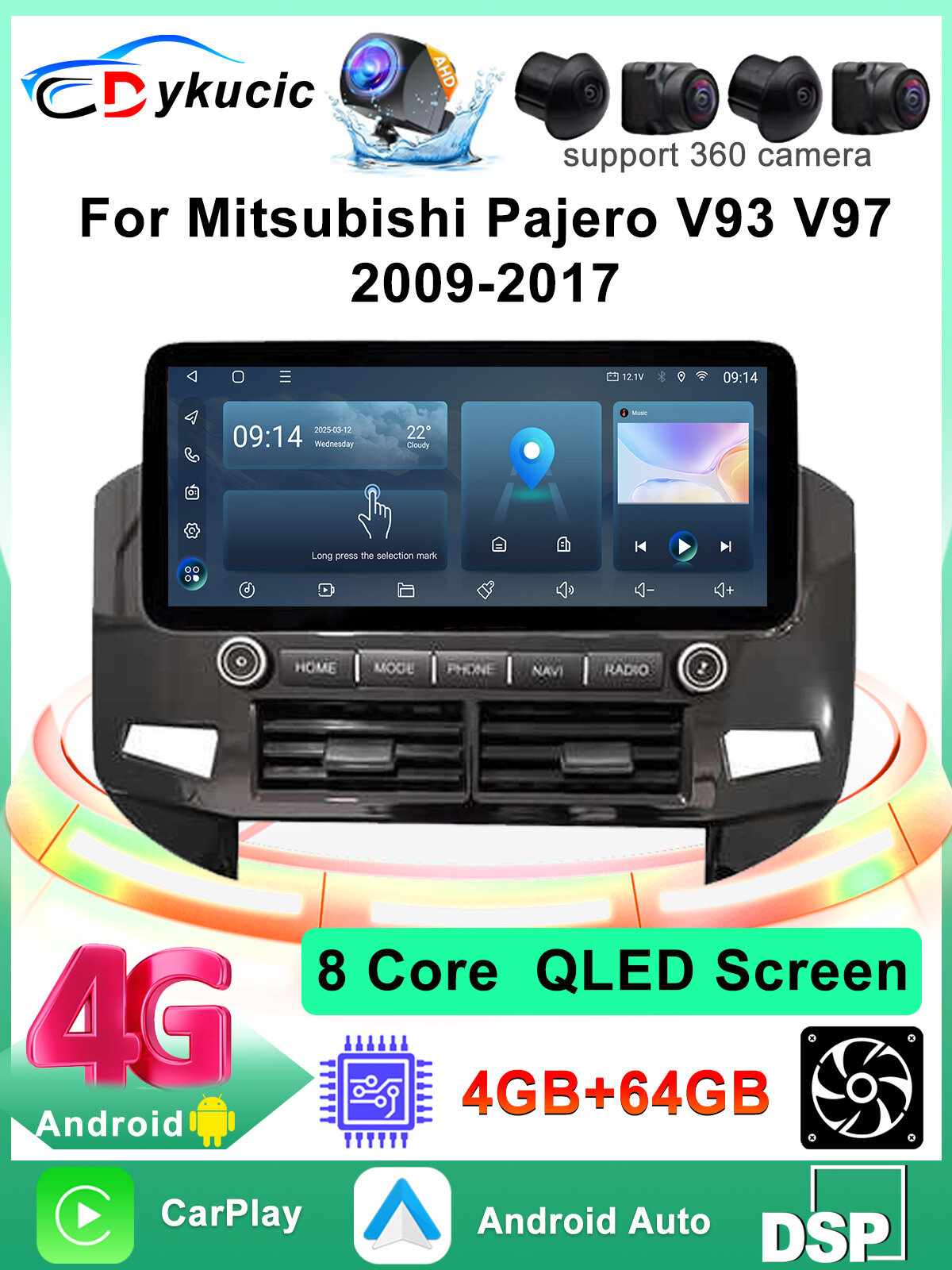 Магнитола для Mitsubishi Pajero V93 V97 2009-2017,8 ядерный процессор, Carplay, автозвук DSP, Wifi, 4G