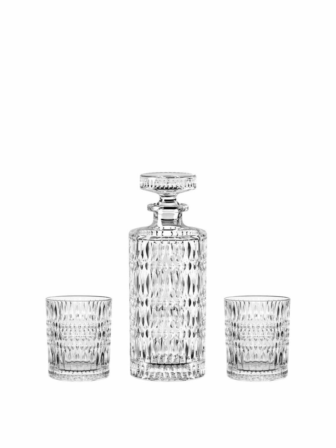 Набор из 3-х предметов для виски Nachtmann Ethno, декантер с пробкой 750 мл, 2 стакана 304 мл, бессвинцовый хрусталь, прозрачный