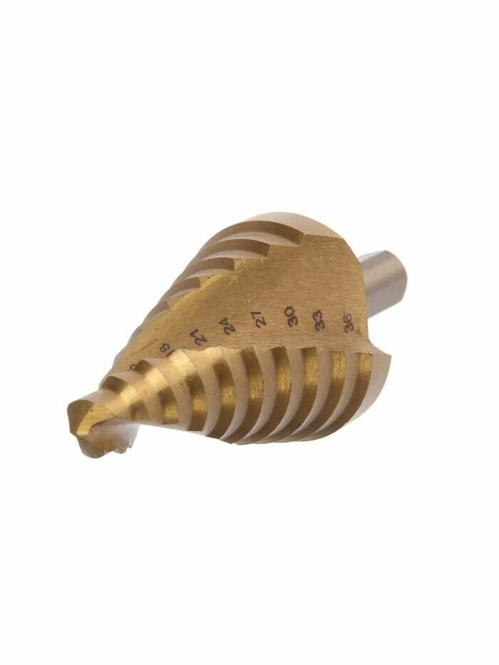 Сверло ступенчатое тундра PRO, HSS, TiN, спиральный профиль, трехгранный хвостовик, 9-36 мм