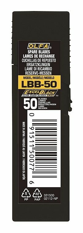 Сегментированные лезвия OLFA EXCEL BLACK, 18 мм, 50 шт, в боксе, арт. OL-LBB-50