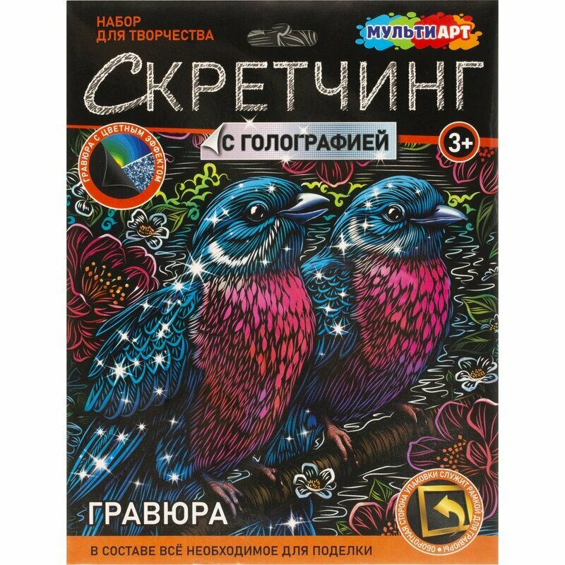 Гравюра Скретчинг микс 18x24 см птички, набор мульти АРТ SCRMIX-115406