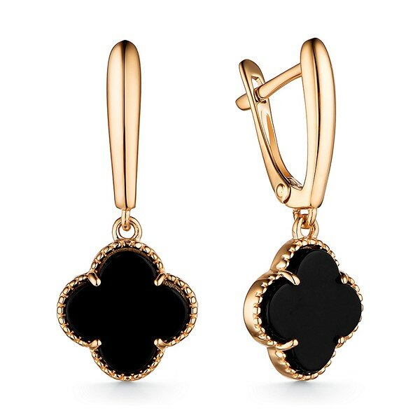 Серьги, красное золото, 585 проба, оникс