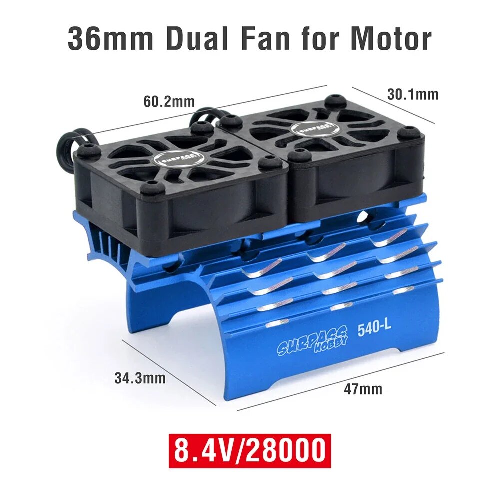 SURPASS HOBBY Охлаждающий вентилятор двигателя 36 мм Синий, 36mm Dual Fan Blue