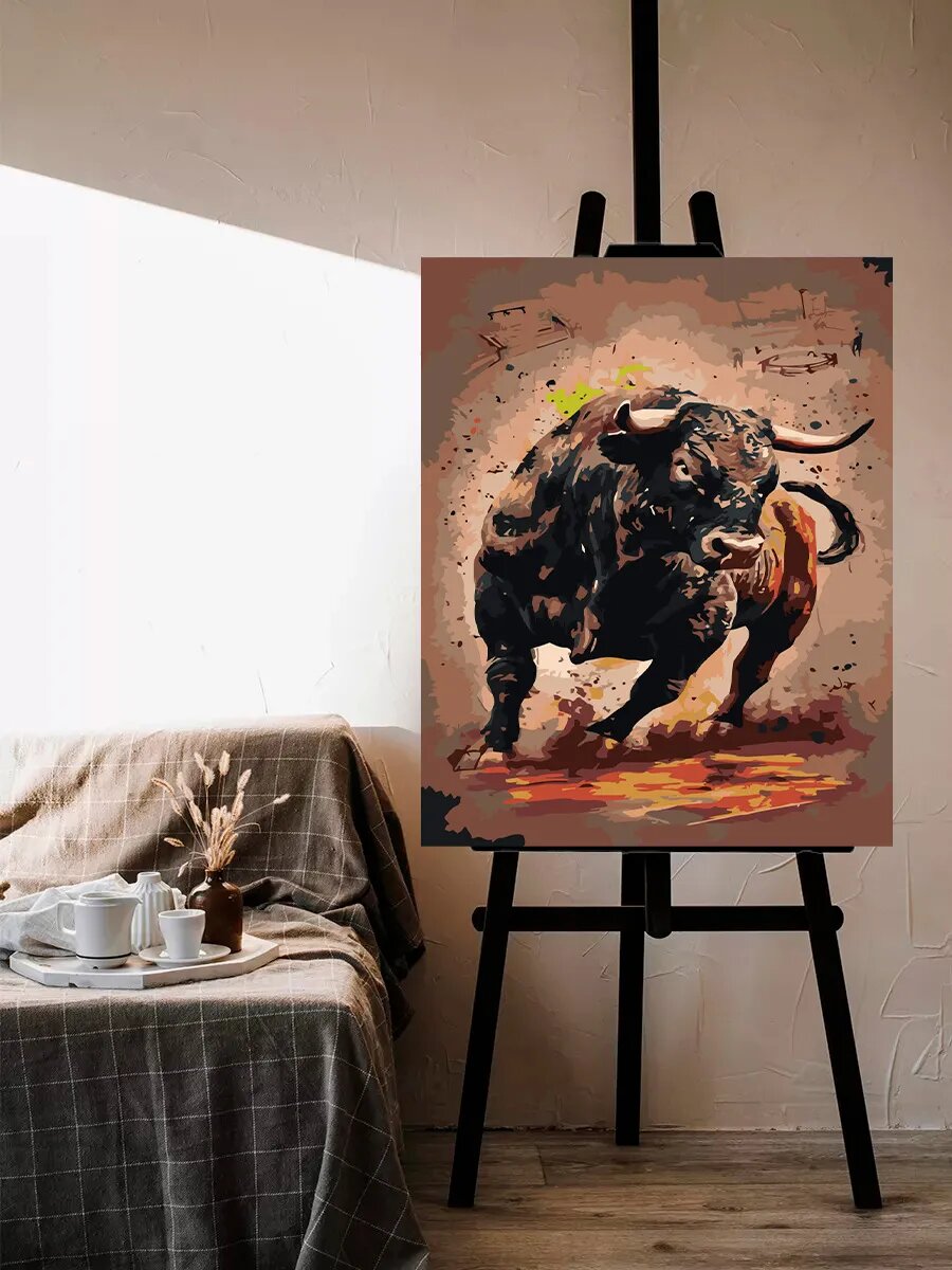 Картина по номерам Мультяшный Бык Животное Иллюстрация