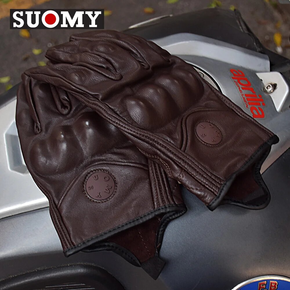 Кожаные Защитные перчатки Suomy, винтажные мотоциклетные перчатки с сенсорным экраном, перчатки для езды по бездорожью, езды на велосипеде, улице, мотоциклетные перчатки для мужчин и женщин, Brown, XL, Мужской