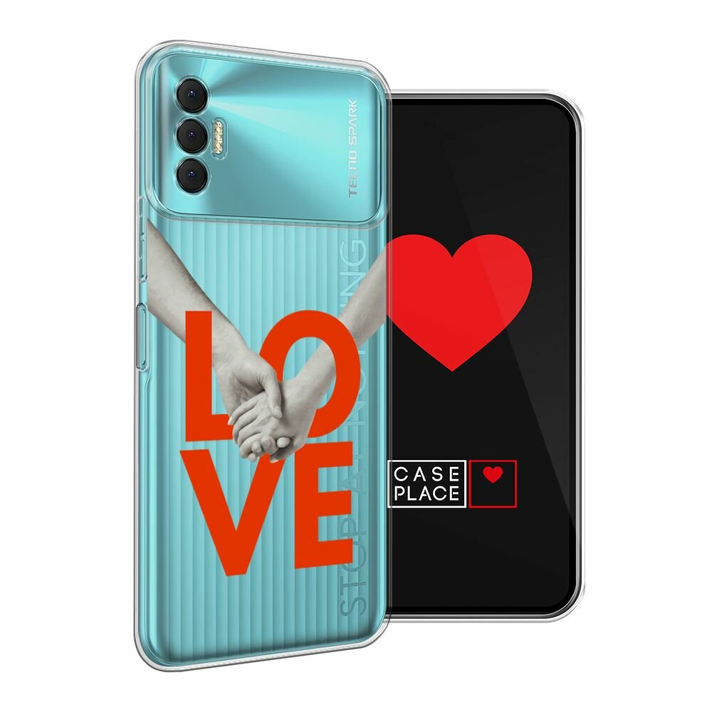Чехол на Tecno Spark 8P / Техно Спарк 8P с принтом "Love holding hands - 14 февраля", прозрачный — фото 1