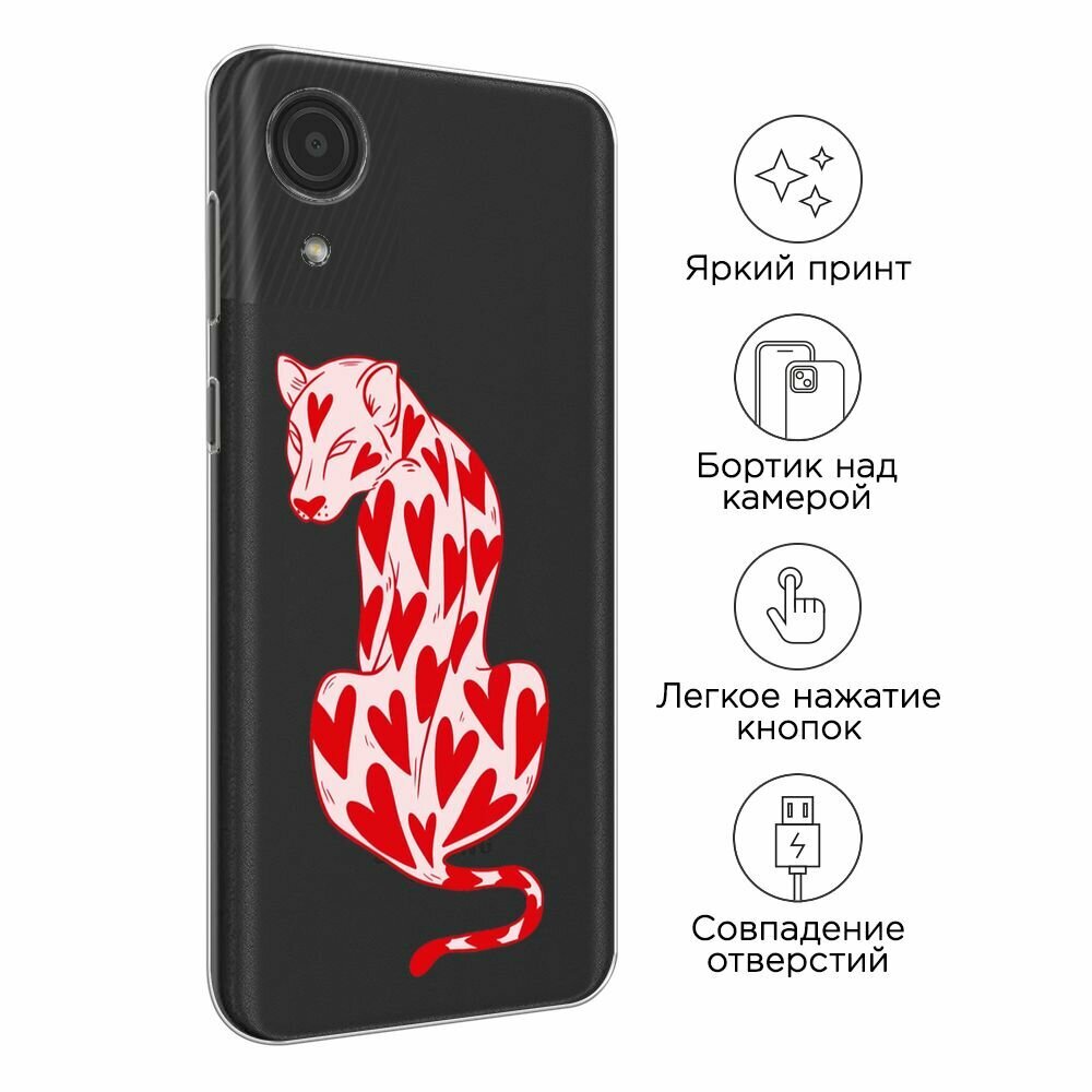 Чехол на Samsung Galaxy A03 Core / Самсунг Галакси А03 Core с принтом "Heart panther 2 - 14 февраля", прозрачный — фото 1