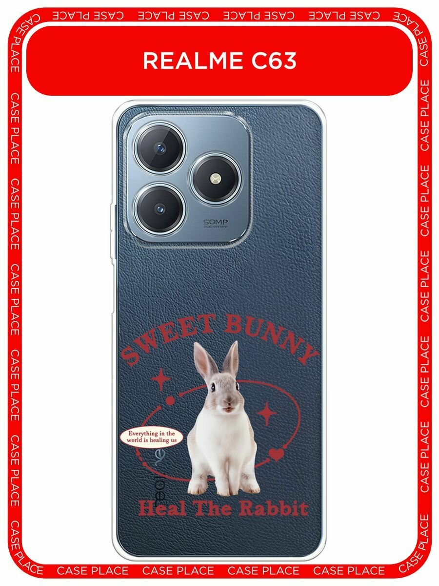 Чехол на Realme C63 / Реалми С63 с принтом "Heal the rabbit", прозрачный