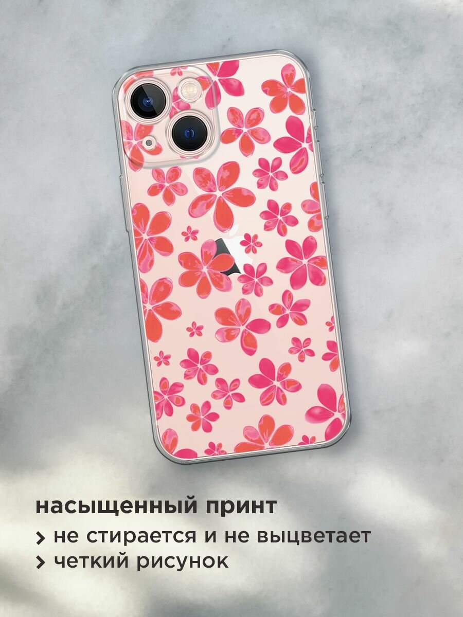 Чехол на Apple iPhone 13 mini / Айфон 13 мини с принтом "Росыпь ярких цветов", прозрачный — фото 1