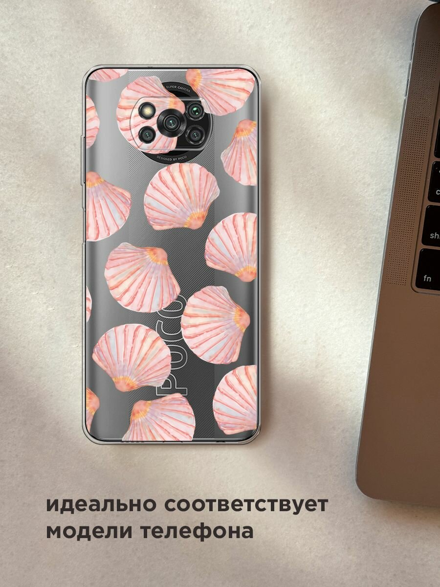 Чехол на Xiaomi Poco X3/X3 Pro / Поко X3/X3 Pro с принтом "Ракушки паттерн", прозрачный — фото 1