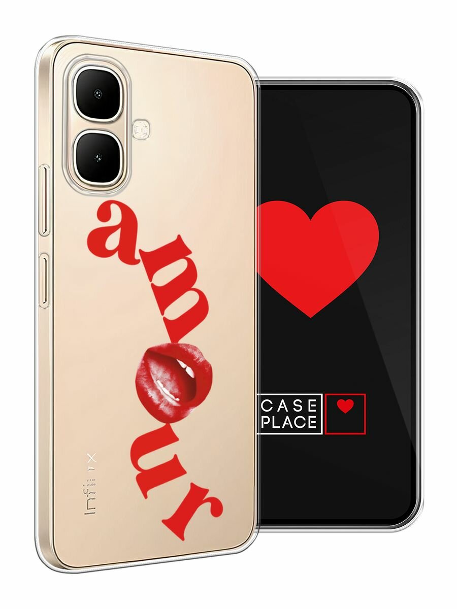 Чехол на Infinix Smart 10 / Инфиникс Смарт 10 с принтом "Amour lips - 14 февраля", прозрачный — фото 1