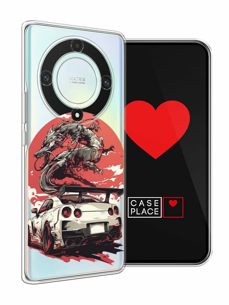 Чехол на Honor X9A / Хонор X9A с принтом "Car and dragon", прозрачный — фото 1