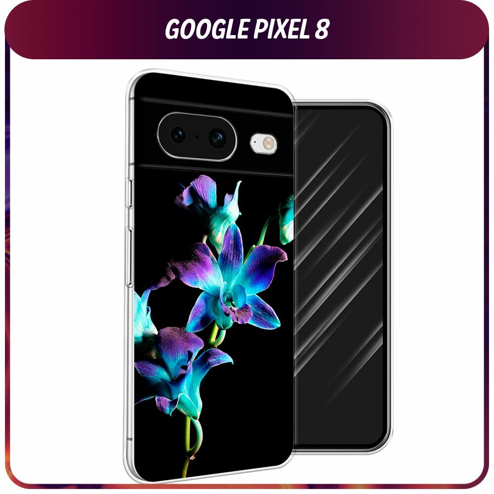 Чехол на Google Pixel 8 / Гугл Пиксель 8 с принтом "Синий цветок на черном"