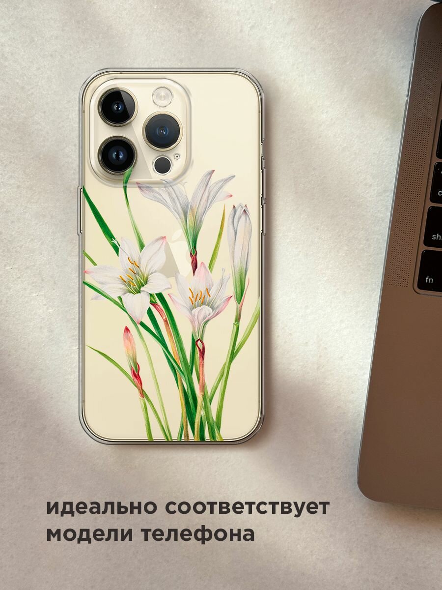 Чехол на Apple iPhone 14 Pro / Айфон 14 Про с принтом "White lily", прозрачный — фото 1