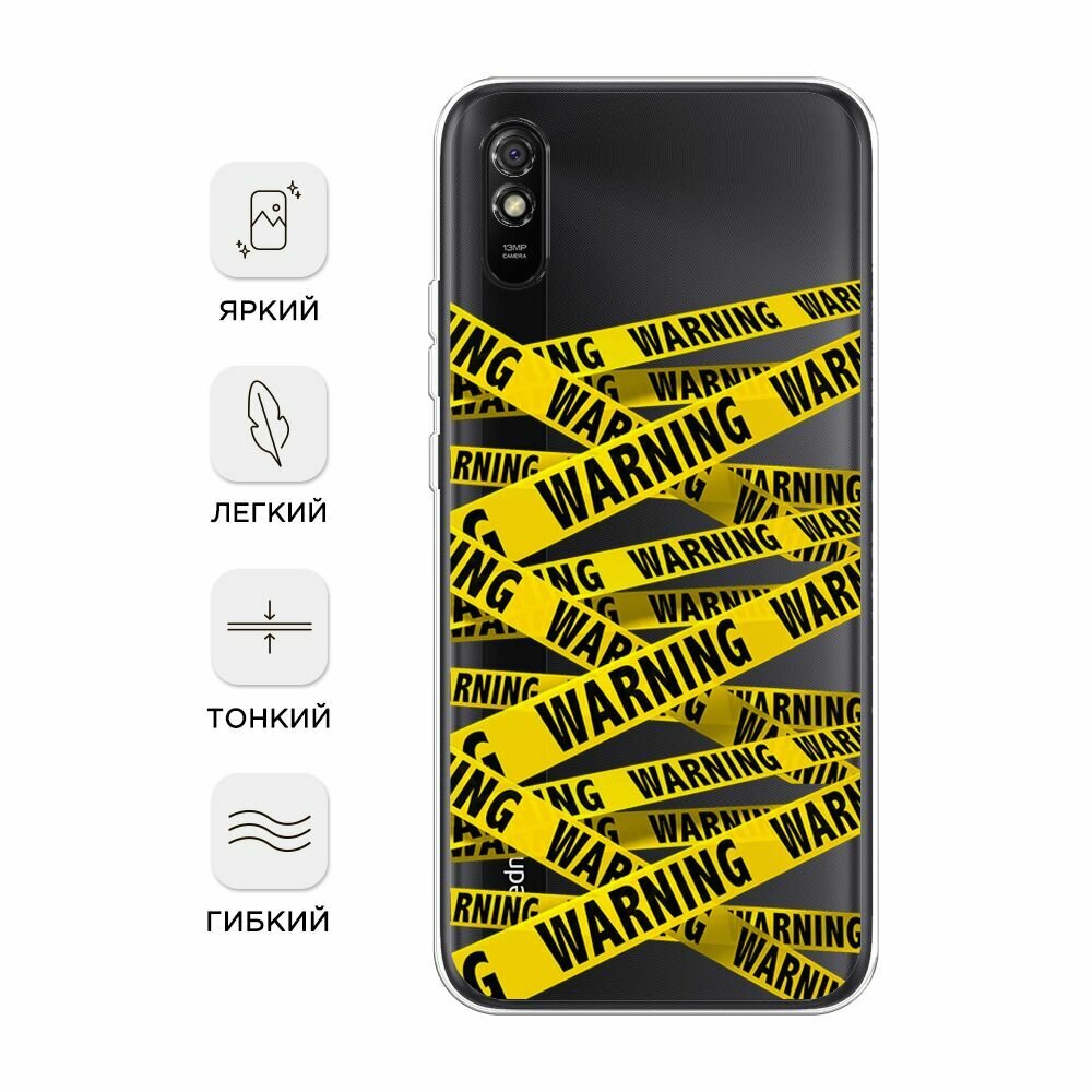 Чехол на Xiaomi Redmi 9A / Сяоми Редми 9А с принтом "Warning!", прозрачный — фото 1