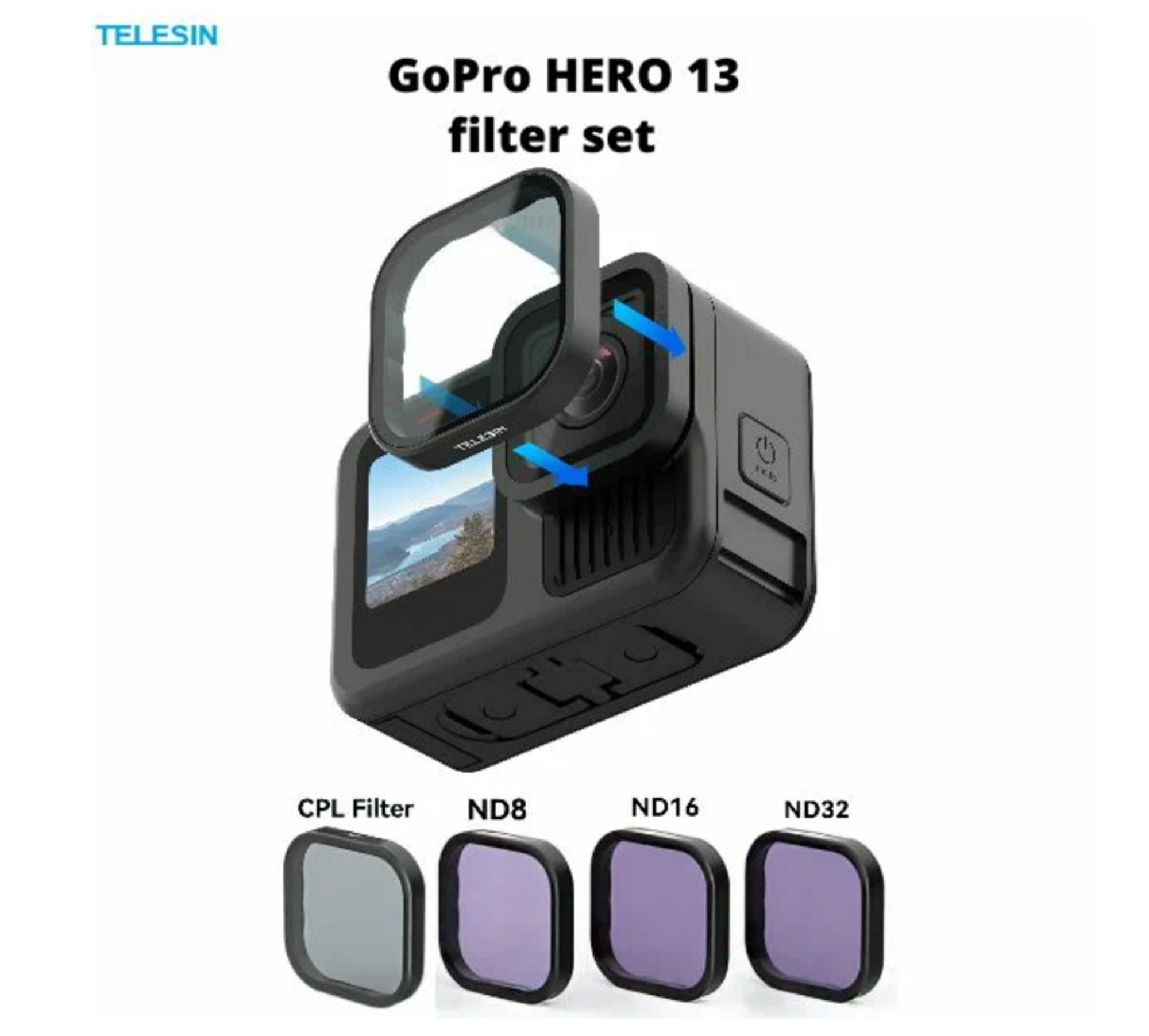 TELESIN Набор светофильтров на объектив для GoPro HERO 13 filter set(CPL, ND8/16/32)