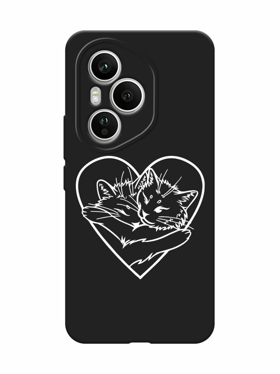 Черный матовый чехол на Honor 400 Pro / Хонор 400 Про с принтом "Влюблённые котики рисунок 2 - 14 февраля"