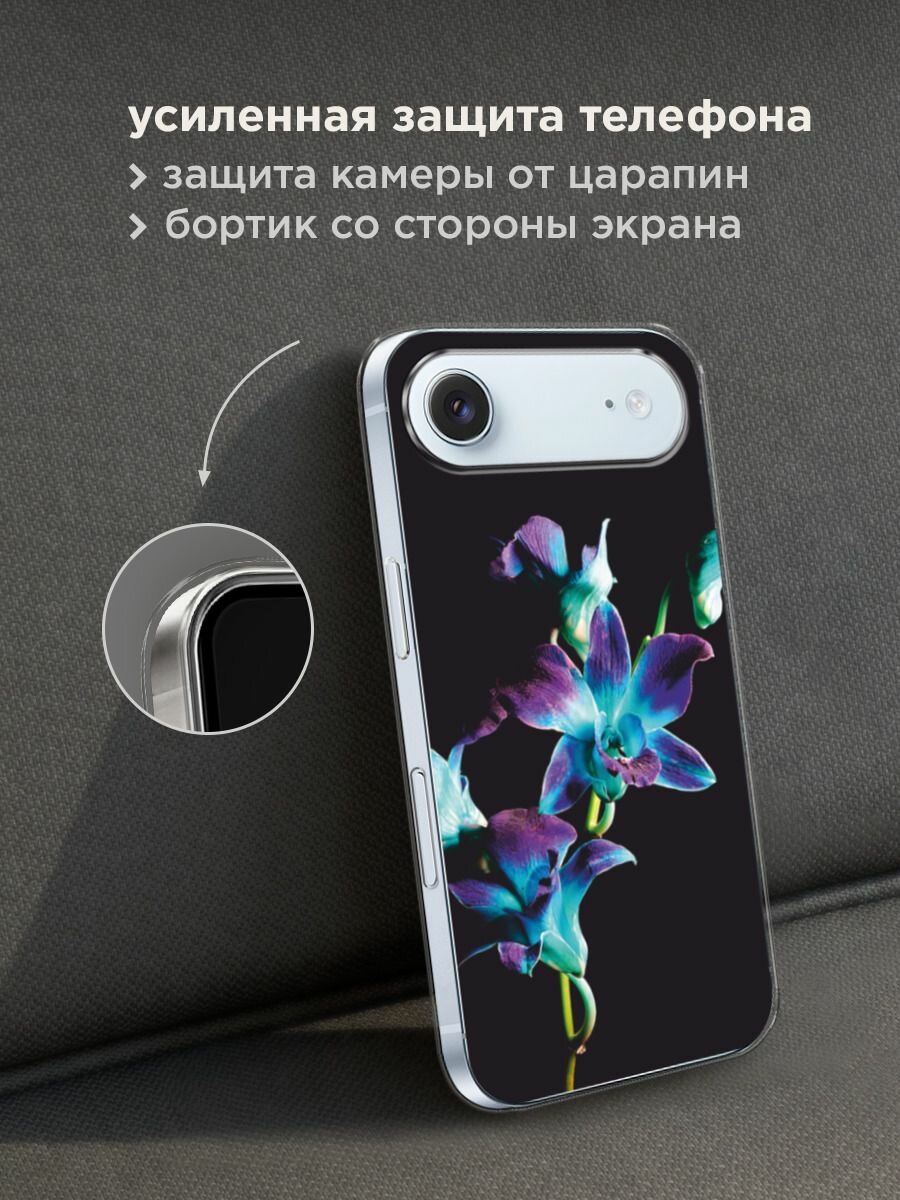 Чехол на Apple iPhone Air / Айфон Айр с принтом "Синий цветок на черном" — фото 1