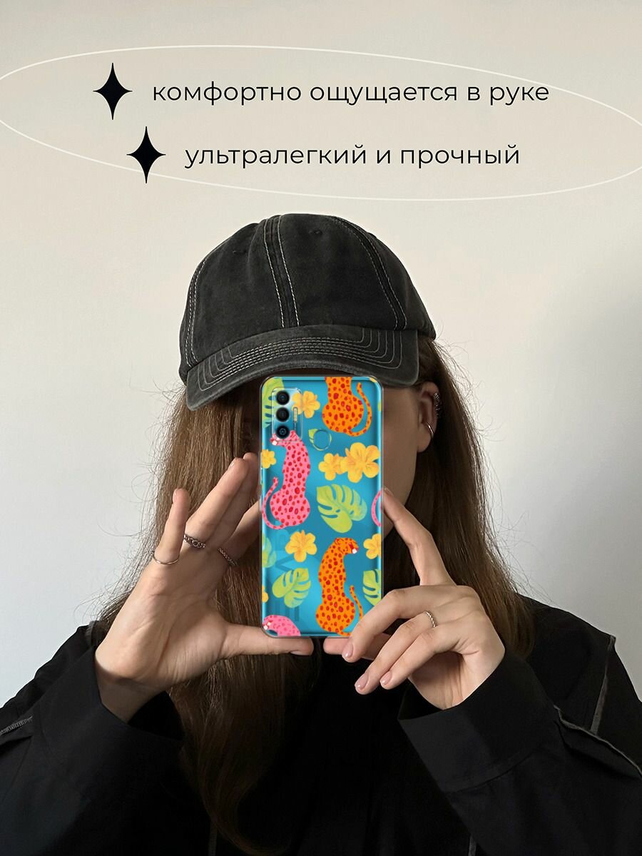 Чехол на Tecno Spark 7 / Техно Спарк 7 с принтом "Экзотика", прозрачный — фото 1