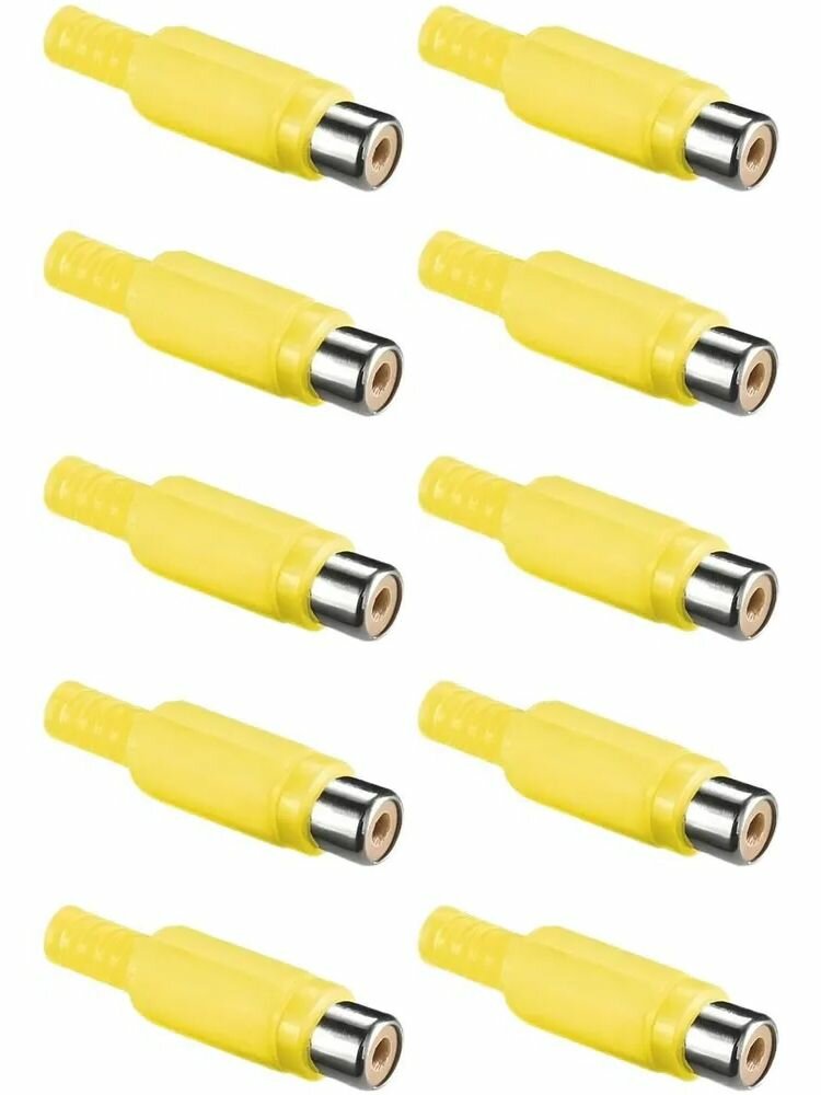Разъем RCA (тюльпан) гнездо жёлтый пластик, комплект 10 штук