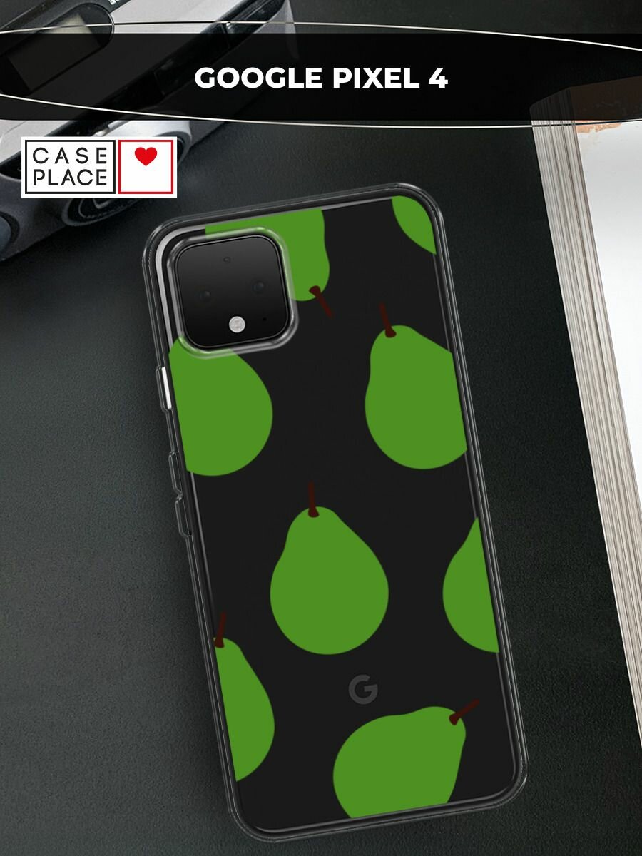 Чехол на Google Pixel 4 / Гугл Пиксель 4 с принтом "Зеленая груша паттерн", прозрачный