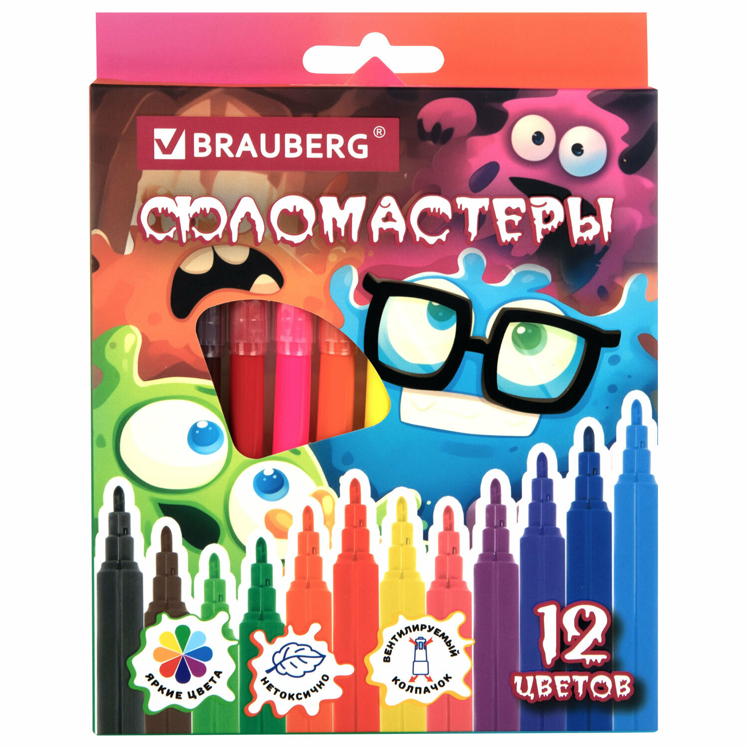 Фломастеры Brauberg кросс-серия Монстрики, 12 цветов, вентилируемый колпачок