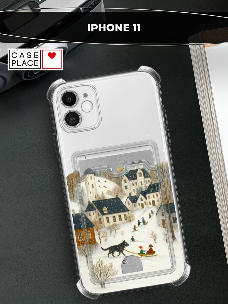 Чехол на Apple iPhone 11 (Айфон 11) с картой и принтом "Зимняя сказка"