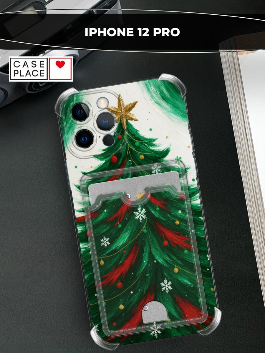 Чехол на Apple iPhone 12 Pro (Айфон 12 Про) с картой и принтом "Живописная елка"