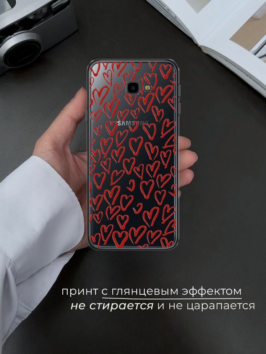 Чехол на Samsung Galaxy J4 Plus 2018 / Самсунг J4 Plus 2018 с принтом "Легкие бордовые сердечки" — фото 1