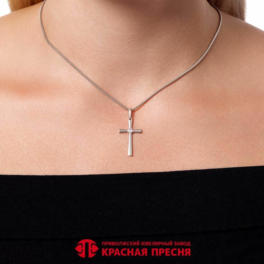 Крестик, серебро, 925 проба, родирование, фианит