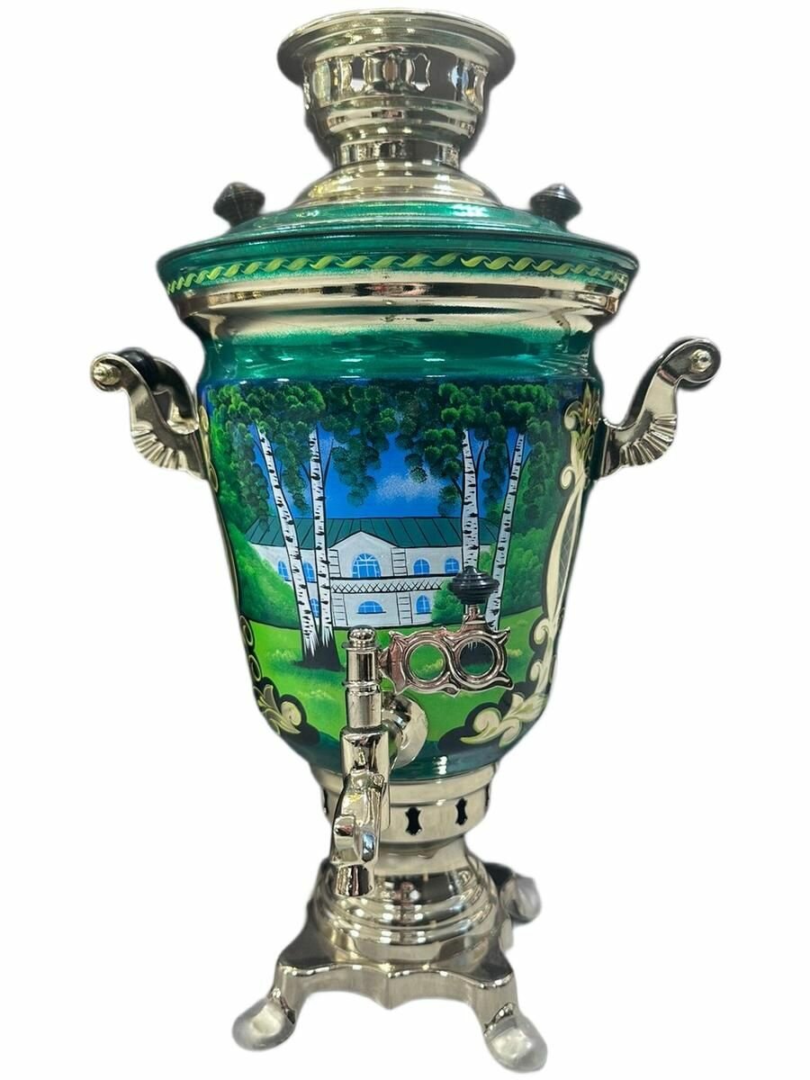 Электрический самовар 4 литра с художественной росписью "Ясная поляна"