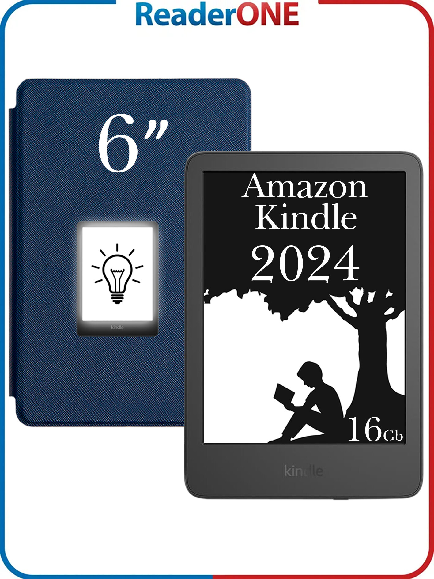 Электронная книга Amazon Kindle 11, 6", 16Gb, 2024, Wi-Fi, подсветка, Special Offer, чёрная, с обложкой ReaderONE