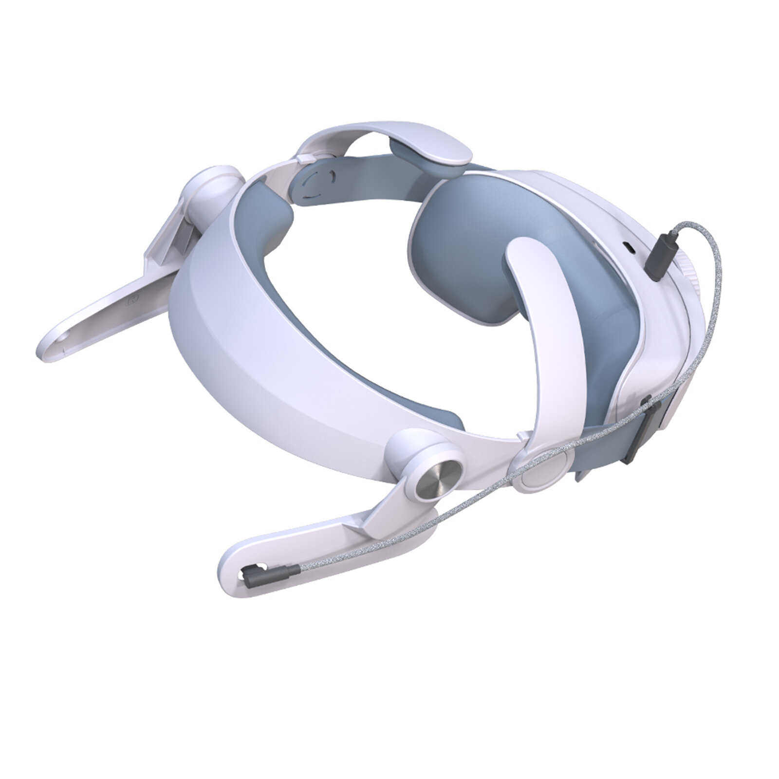 Ремешок для головы совместимый с VR-гарнитурой Meta Quest 3, 5000mAh, заряжаемый, 360° оборачивающийся, регулируемый, с 180° разгрузкой, белый, ABS+памятьяшма, Type-C, 2-3 часа заряда, 5-6 часов работы, комплект: 1 ремешок, 1 кабель
