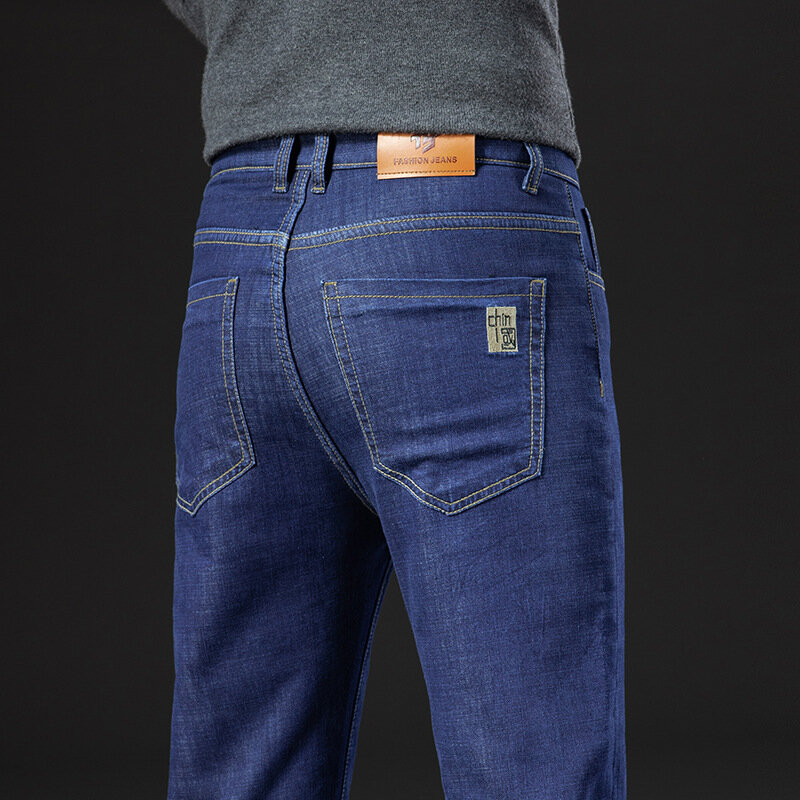 Охоты Брюки JYL Зимние джинсы с агнелем мужские широкие прямые деловые утеплённые толстые теплое повседневное