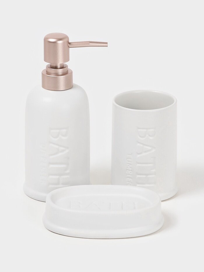 Набор для ванной «Бэкки», 3 предмета, мыльница, дозатор для мыла, стакан, белый